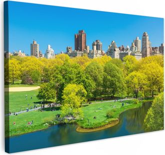 MuchoWow Leinwand Bilder, Einzigartige Wanddeko mit Rahmen, New York - Central Park - Sommer, Wandbilder Wohnzimmer, Deko Schlafzimmer 90x60 cm