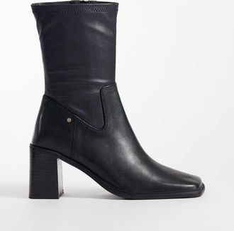 Bronx New-Corfu Stiefeletten mit eckiger Zehenpartie, Blockabsatz und hohem Schaft in Schwarz aus Leder