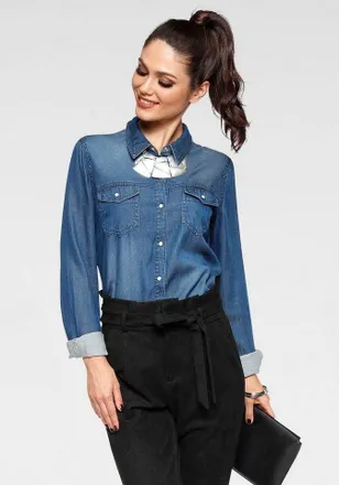 Vila Jeansbluse VIBISTA in leichter Used-Waschung