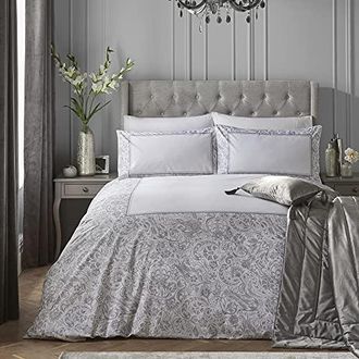 Laurence Llewelyn-Bowen Suzani - Bettwäsche-Set aus 100% Baumwollsatin, für Doppelbett, Grau