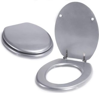 MSV WC-Sitz aus MDF/Edelstahl in Silbergrau, 30 x 20 x 15 cm, Argent, 42.5 x 36.5 x 1.6 cm