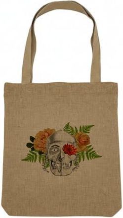 Fabulous Sac Shopping Tote Bag Aspect Lin - Squelette Fleurs Mexico Muerte Biologie Illustration Ancienne - Sac de Courses Toile Epaisse 360g Beige Naturel Cab