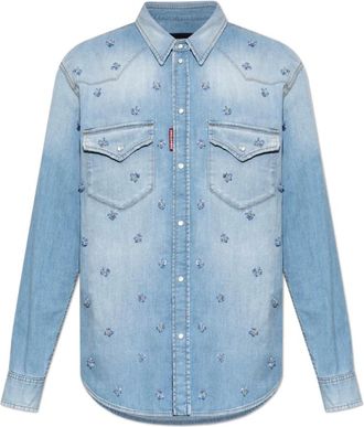 Dsquared2 Homme, Chemises, Bleu, Taille: 2XL Chemise en denim avec embellissements scintillants