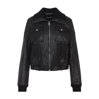 Dolce & Gabbana Stilvolle Lederjacke - - Jackets - Damen - Schwarzk - XS