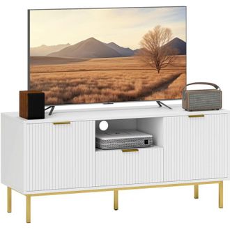 HOMCOM Meuble TV - HOMCOM - 2 portes &agrave; fermeture douce, tiroir et compartiment ouvert - panneau de particules et MDF - 120x39x54cm - blanc