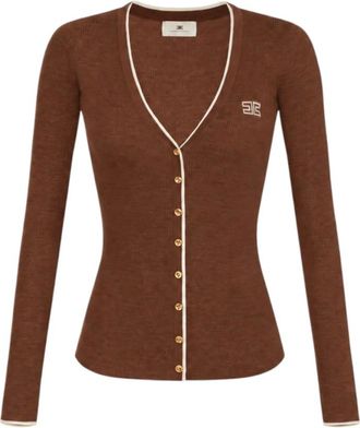 Elisabetta Franchi Cardigan &agrave; finitions contrast&eacute;es - Femme - Pulls - Brun - Taille: 36 FR
