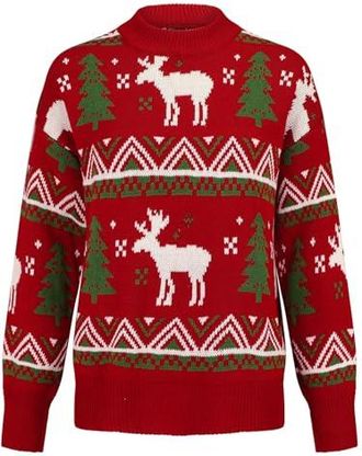 Generic Pull de No&euml;l pour femme 2025 avec broderie cerf - Doux et chaud - Col rond - Coupe ample - Style d&eacute;contract&eacute; - Pour les f&ecirc;tes dhiver - Haut confortabl