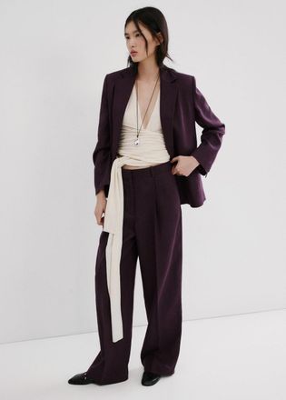 Mango Pantalon costume droit lin violet - Femme - 32 - MANGO