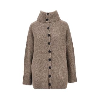Emporio Armani Gerippte Strickjacke mit Stehkragen - - Knitwear - Damen - Braun - M
