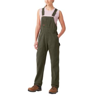 Dickies Damen Latzhose mit Geradem Bein und Lockerer Passform Latz-Shortalls, Ausgewaschenes Moosgr&uuml;n, 16 Plus