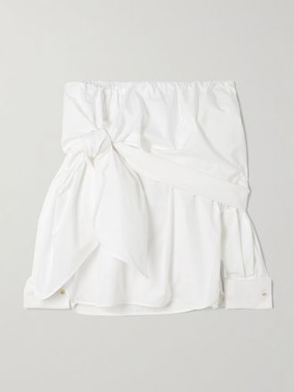 Max Mara Haut &Eacute;paules Nues En Popeline De Coton &Agrave; Liens Et &Agrave; Fronces - Blanc