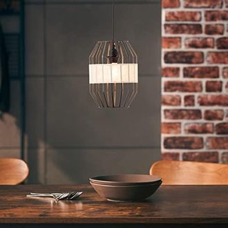 Brilliant Hängelampe im Nature Stil - Pendelleuchte mit Schirm höhenverstellbar dimmbar bei Verwendung geeigneter Leuchtmittel aus Metall/Textil, in schwarz/nat