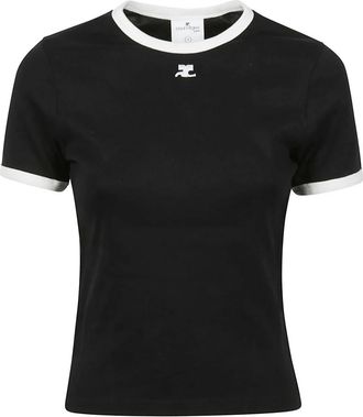 Courr&egrave;ges Femme, Tops, Noir, Taille: 42 FR Signature Contrast T-Shirt