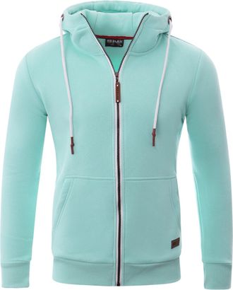 Reslad Sweatjacke Herren Kapuzenpullover | Hoodie Männer Zipper Pullover mit Kapuze Bequeme Baumwolle RS-1006 Mintgrün 2XL