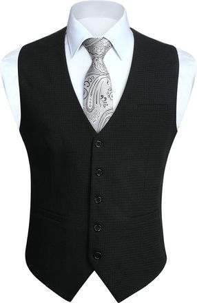 Hisdern Herren Anzugweste Schwarz Formale Klassische Casual V-Ausschnitt Retro Einfarbige Westen Hochzeit Business Party Baumwolle Weste 4XL