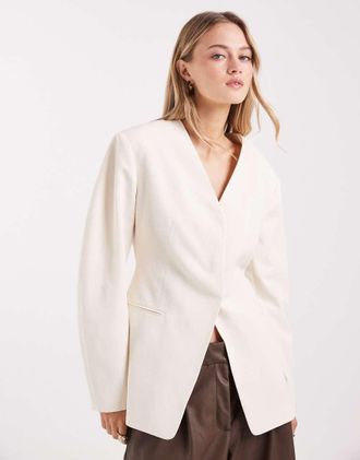 Asos Blazer cintr&eacute; effet lin-Blanc