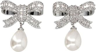 Self Portrait Femme, Accessoires, Gris, Taille: ONE Size Crystal Bow Pearl Earrings