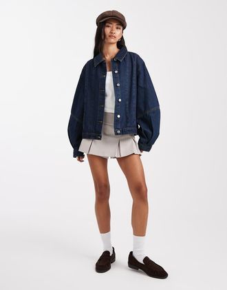 Miss Selfridge Wsternstil-Jeansjacke in indigoblauer Waschung mit Puffärmeln