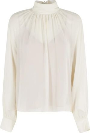 Vince Femme, Blouses et Chemises, Beige, Taille: 40 FR Blouse en cr&ecirc;pe &agrave; encolure drap&eacute;e et fronc&eacute;e
