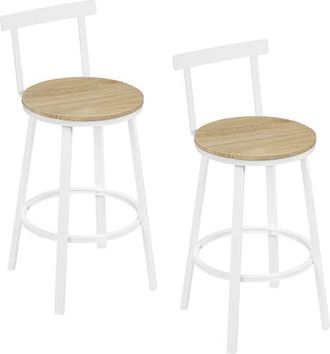 Woltu Tabouret de Bar Lot de 2 avec Repose-Pieds et Dossier, Tabouret Haut sans Accoudoir, Cadre en M&eacute;tal, Ch&ecirc;ne Clair, BH430hei-2
