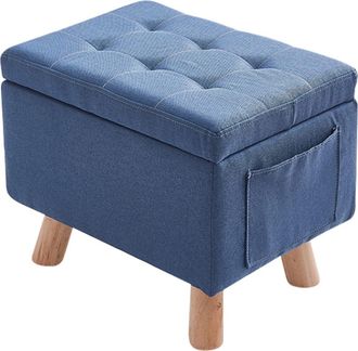 Generic Aufbewahrungsbank Aus Leinenmischung - Stabiler Fußhocker for Das Fußende des Bettes Mit Gepolstertem Kissen Und Seitentasche (Holzbeine, Großes Fassu