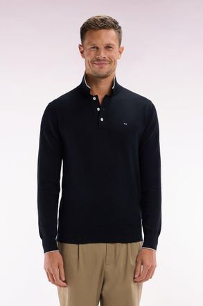 Eden Park Pull Col Polo En Coton Noir Et Marron Coupe Droite