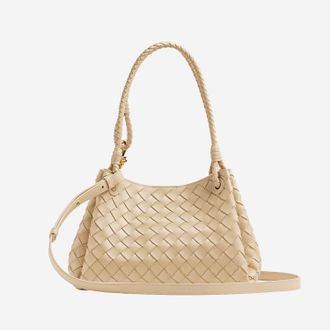 Bottega Veneta Womens Shoulder Bag Andiamo Parachute Beige Domesticated Lamb Leather