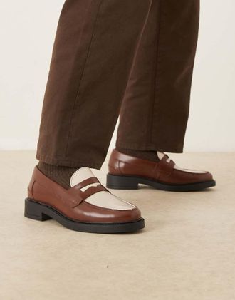 Noak Made in Portugal - Penny-Loafer aus Leder in Hellbraun und Creme-Brown
