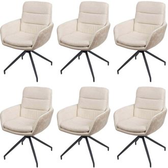 Hhg 6er-Set Esszimmerstuhl HHG 655, K&uuml;chenstuhl Lehnstuhl Stuhl, drehbar Auto-Position, Stoff mvg creme-beige