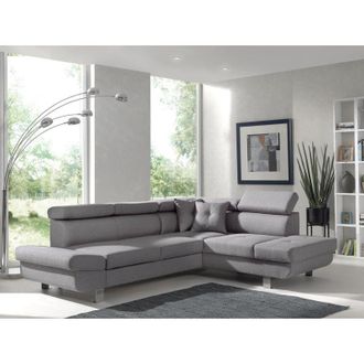 Best Mobilier Bestmobilier - Lisbona - ecksofa rechts mit schlaffunktion - 5-sitzer - mit kopfst&uuml;tzen - hellgrau