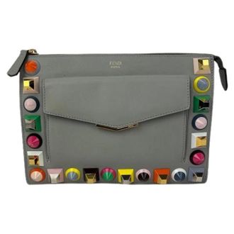 Fendi Pre-owned Rainbow Studs Gray Leather Crossbody Bag - - Pre-owned - Damen - Grau - ONE SIZE
