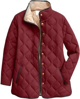 Generic Manteaux légers imperméables pour femme - Veste matelassée courte surdimensionnée coupe-vent chaude à col roulé - Parka à simple boutonnage - Manteau 
