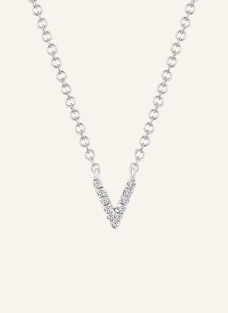 Leaf Initialien Halskette V Aus 14 Karat Wei&szlig;gold Mit Diamanten silber