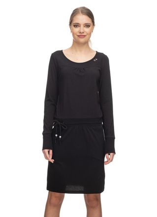 Ragwear PENELLOPE Damen Frauen Langarmkleid,Kleid,Freizeitkleid,Sommerkleid,Jerseykleid,Langarm,Rundhalsausschnitt,Taillengürtel,Schwarz,XS