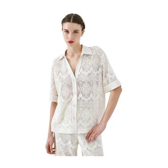 Access Fashion Access Fashion, Femme, Blouses et Chemises, Blanc, Taille: 40 FR Chemise Crochet Coupe Cubaine