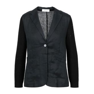 Gran Sasso Schwarze Leinen Baumwolljacke mit gestrickten &Auml;rmeln - - Jackets - Damen - Schwarzk - XS