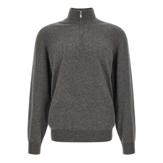 Brunello Cucinelli Pullover aus Kaschmir mit hohem Kragen und Rei&szlig;verschluss - - Knitwear - Herren - Grau - L