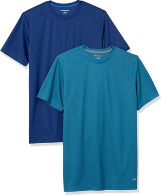 Amazon Essentials Herren Active Performance T-Shirt aus Tech-Stretch (Erhältlich In Big & Tall), 2er-Pack, Dunkelblau/Grünblau, XXL