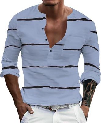 Generic T-shirt ray&eacute; d&eacute;contract&eacute; pour homme 2026 - T-shirt d&eacute;contract&eacute; &agrave; manches longues pour homme - Pour entra&icirc;nement int&eacute;rieur et ext&eacute;rieur, bleu, XXL