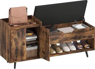 HOMCOM Schuhbank, Industrielle Flurbank, mit gepolsterter Sitzfl&auml;che, verdecktem Fach, Ablagen, T&uuml;ren, offenes Regal f&uuml;r 3 Paar Schuhe, f&uuml;r Eingangshalle, 12