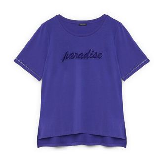 Fiorella Rubino Baumwoll-T-Shirt mit Pailletten-Aufdruck - - Tops - Damen - Blau - XS