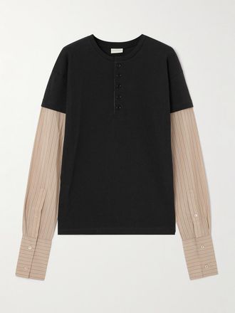 Dries Van Noten Mehrlagiges Oberteil Aus Jersey Aus Einer Baumwollmischung Und Gestreifter Popeline - Schwarz