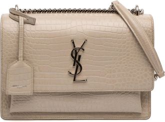 Saint Laurent Hobo Bags - Medium Croc Embossed Monogram Sunset Bag - Gr. unisize - in Braun - f&uuml;r Damen
