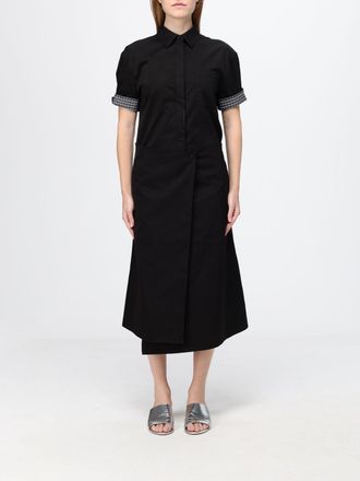 Loewe Robe chemise midi portefeuille en soie et coton avec ourlet asym&eacute;trique