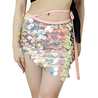Generic Jupe à paillettes pour femme - Jupe longue brillante et extensible - Danse du ventre - Costume de fête - Ceinture à franges - Costume de carnaval - Sp