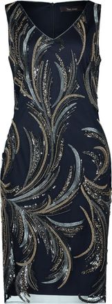 Vera Mont Damen Etuikleid mit Stickerei 44, Silver/Dark Blue