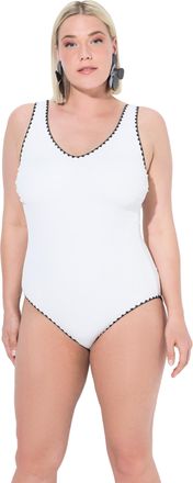 Ulla Popken Damen große Größen Übergrößen Plus Size Badeanzug Alice, V-Neck, DG, Struktur