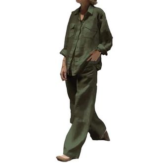 Generic V&ecirc;tements de sport 2 pi&egrave;ces pour femme - Veste et pantalon &agrave; double boutonnage - V&ecirc;tements de d&eacute;tente pour femme, Vert, XXXXXL