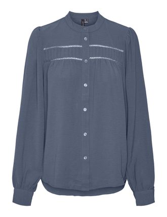 Vero Moda Damen VMEMMA LS LACE Shirt WVN GA NOOS Langarmshirt, China Blue, X-Large