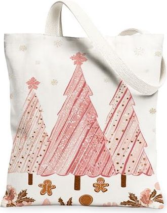 Generic Sacs fourre-tout en toile motif arbres de p&ecirc;che de No&euml;l, sacs d&eacute;picerie d&eacute;coratifs, r&eacute;utilisables, l&eacute;gers et lavables en toile avec bandouli&egrave;re, P&ecirc;che
